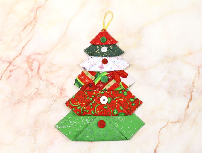 Festive Fabric Christmas Tree Door Ornament [Christmas Tree Decoration Out Of Scraps And Buttons ...